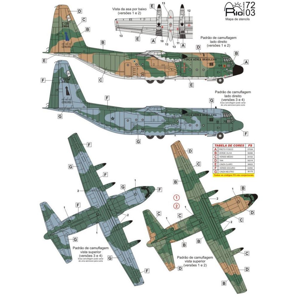 Petrohobby Modelismo - Decalque Avião Lockheed C-130 Hércules Da Fab 1/72 RIO7203 Decal